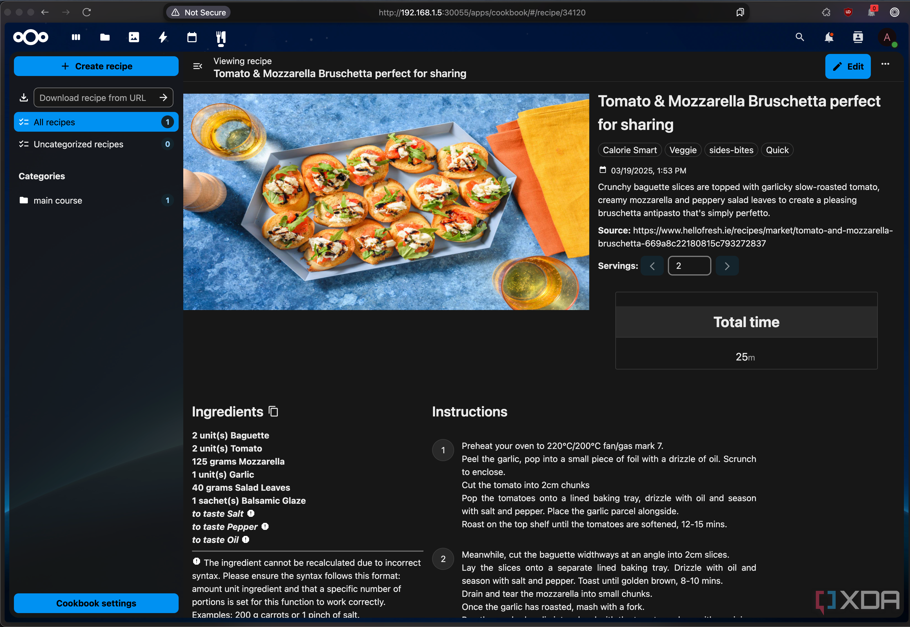 I tried Nextcloud Cookbook, but Mealie is just so much better for tracking my recipes
